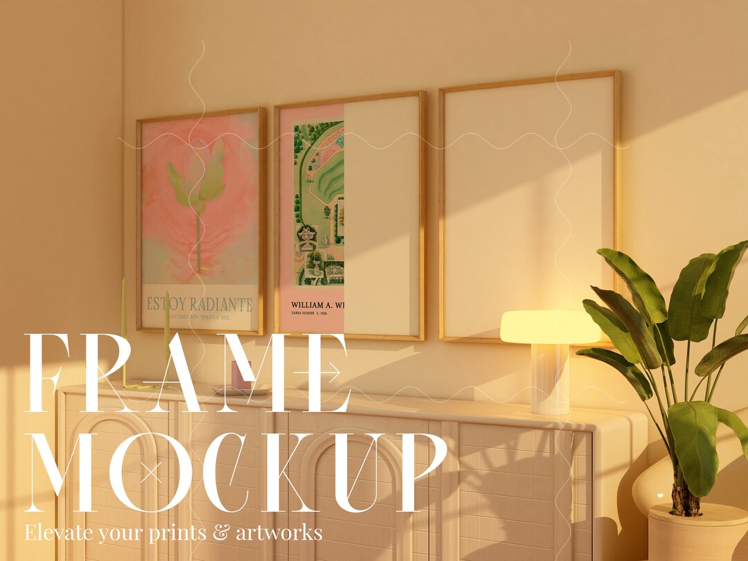 Triple Posters Mockup, 3 Three DIN A PSD Vertical Wood Frames Mockup ...