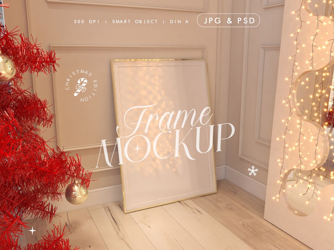 Frame Mockup With Christmas Tree Lights, Art Print Mock Up, Trendy ...