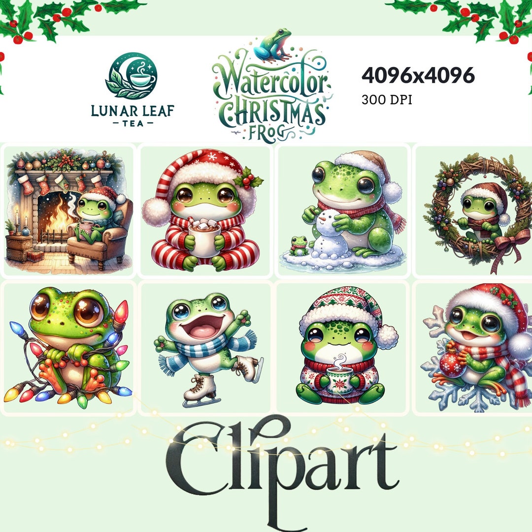 Watercolor Christmas Frogs, 17 Watercolor Clipart, Cute Frogs ...