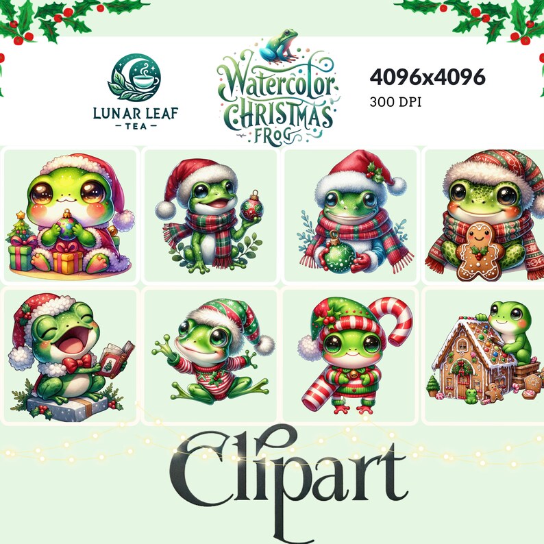 Watercolor Christmas Frogs, 17 Watercolor Clipart, Cute Frogs ...