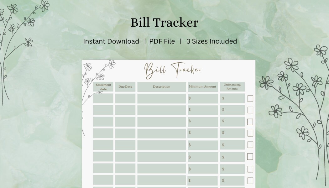 Bill Tracker Printable, Bill Tracker Checklist, Bill Tracker Insert ...