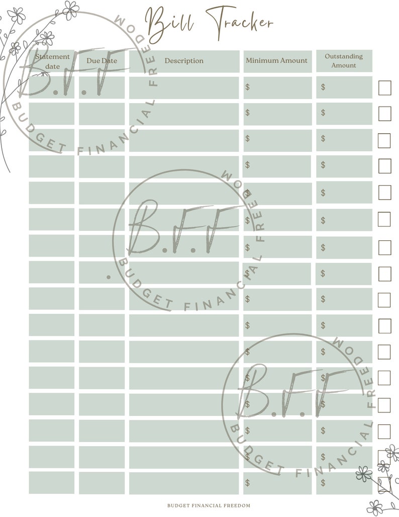 Bill Tracker Printable, Bill Tracker Checklist, Bill Tracker Insert ...