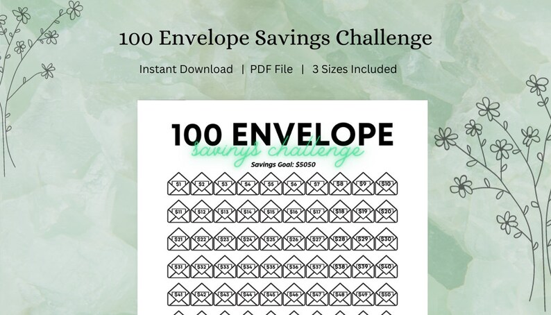 100 Envelope Challenge Printable, Savings Challenge, Digital Download ...
