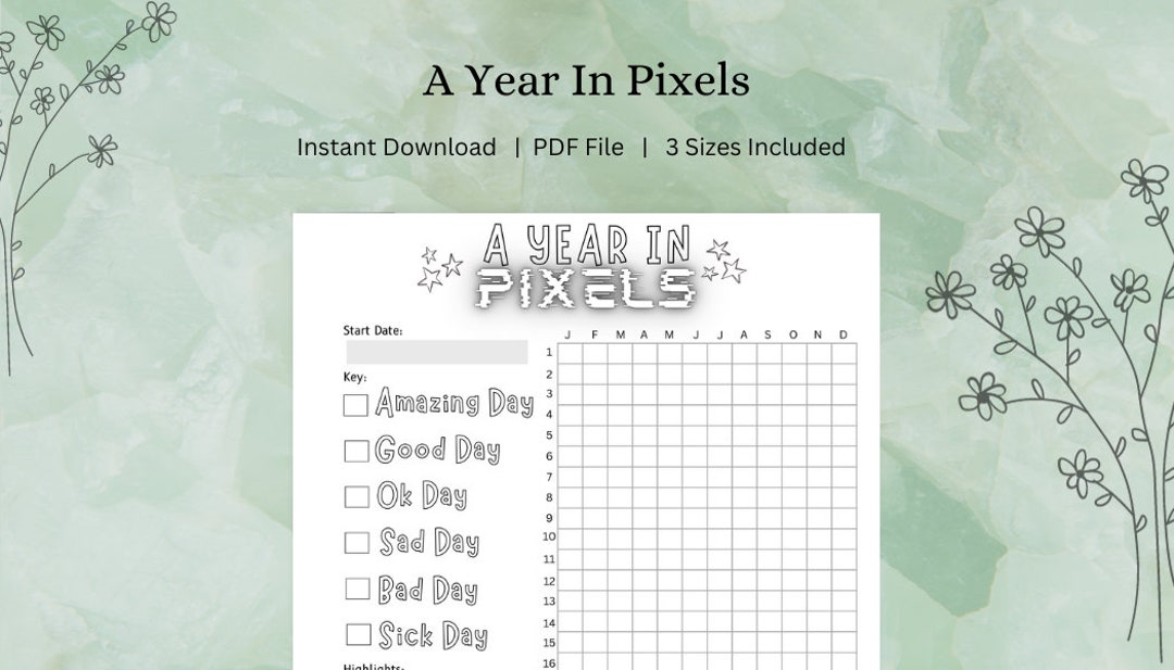 A Year in Pixels, Mood Tracker, Journaling, Year in Pixels, Planner ...