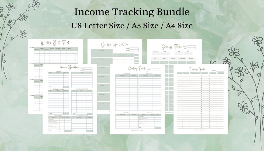 Income Breakdown Tracker Bundle 6 Income Pages, Meal Plan Tracker, Bill ...