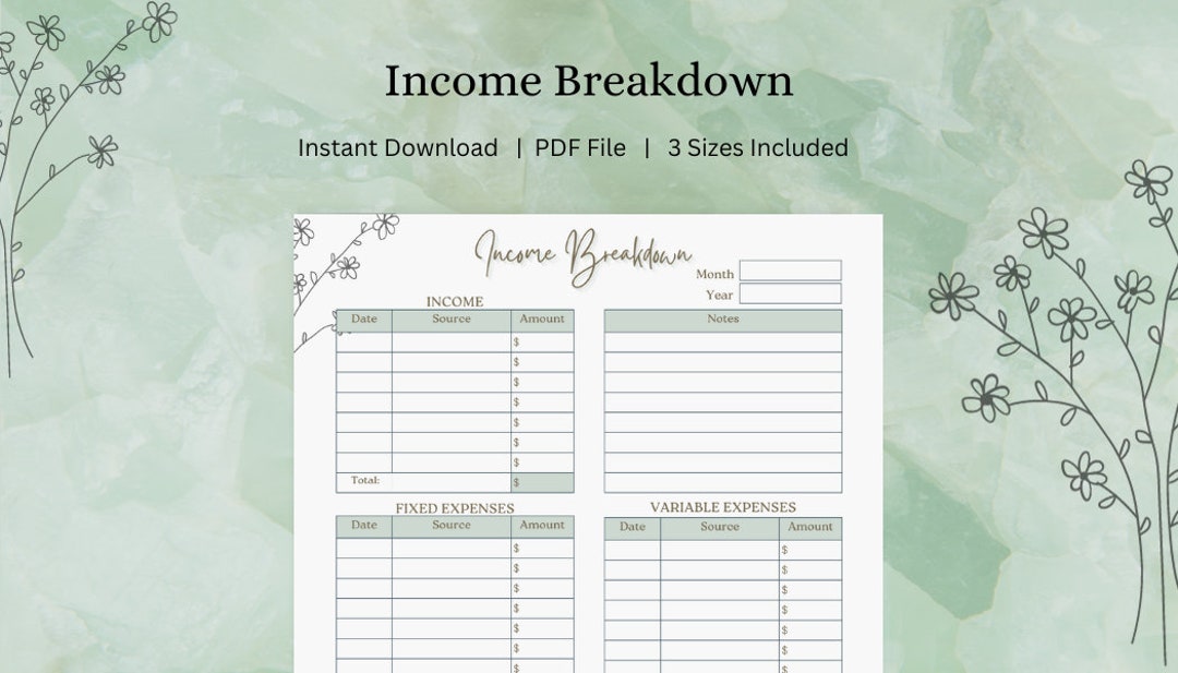 Income Breakdown Income Tracker Income Tracking Printable - Etsy