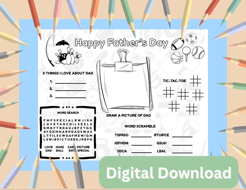 Father’s Day Coloring Page Activity Sheet Fathers Day Printable ...