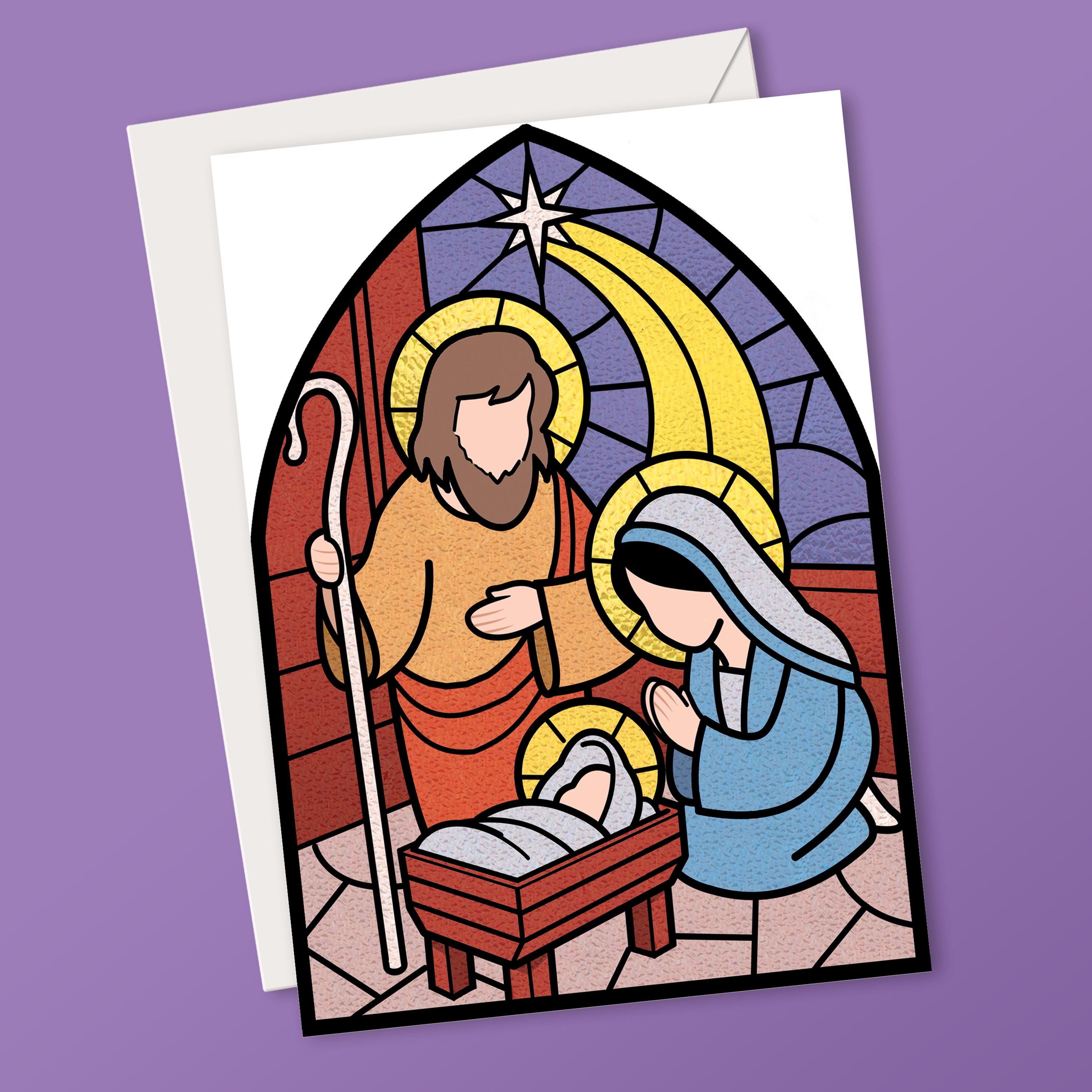 Christmas Stain Glass Nativity Scene Card. - Etsy