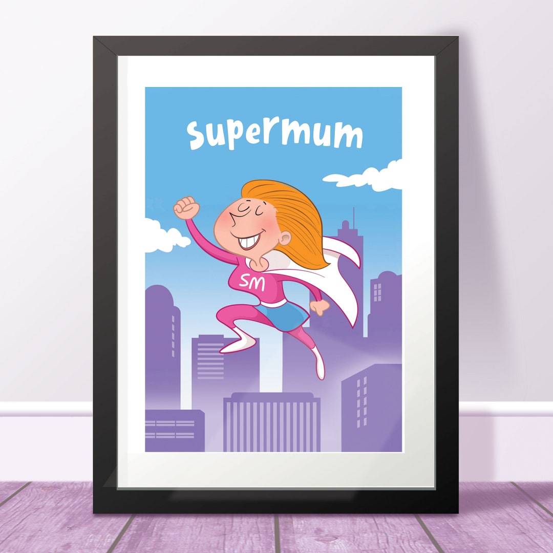 Supermum Art Print. Super Mum Flying to the Rescue Above the City. A ...