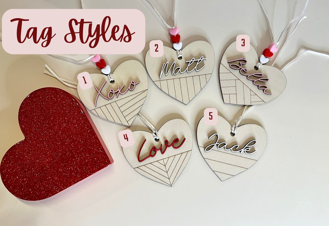 Valentine's Day Name Tags, Custom Wooden Heart Name Tags, Wooden Gift ...