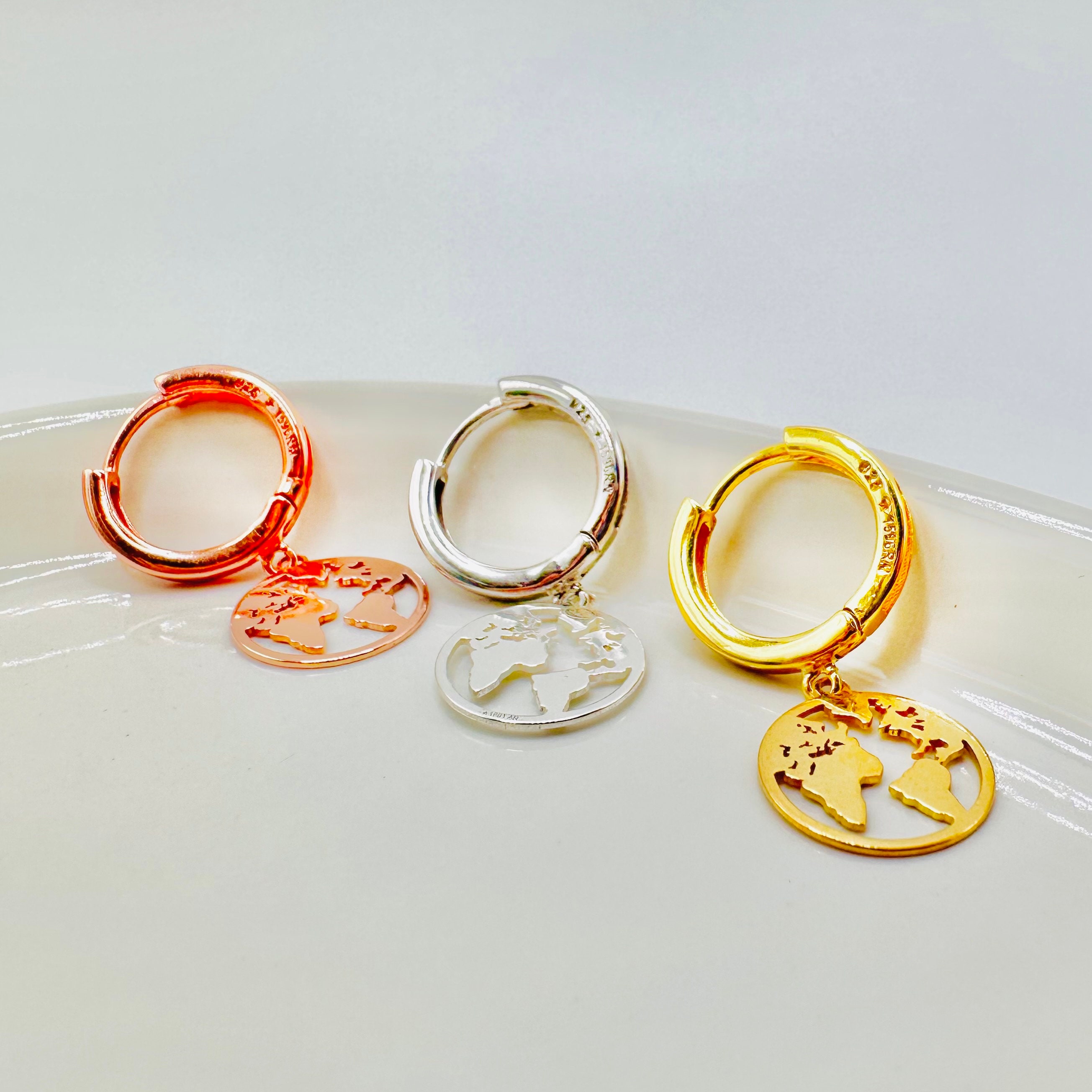 Hoop Earrings World Map Globe Planet Earth Silver 925 Gold 21k - Etsy
