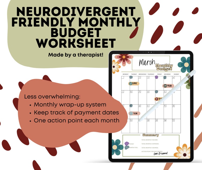 Monthly Budget Worksheet for Adhd/autism Neurodivergent Friendly ...