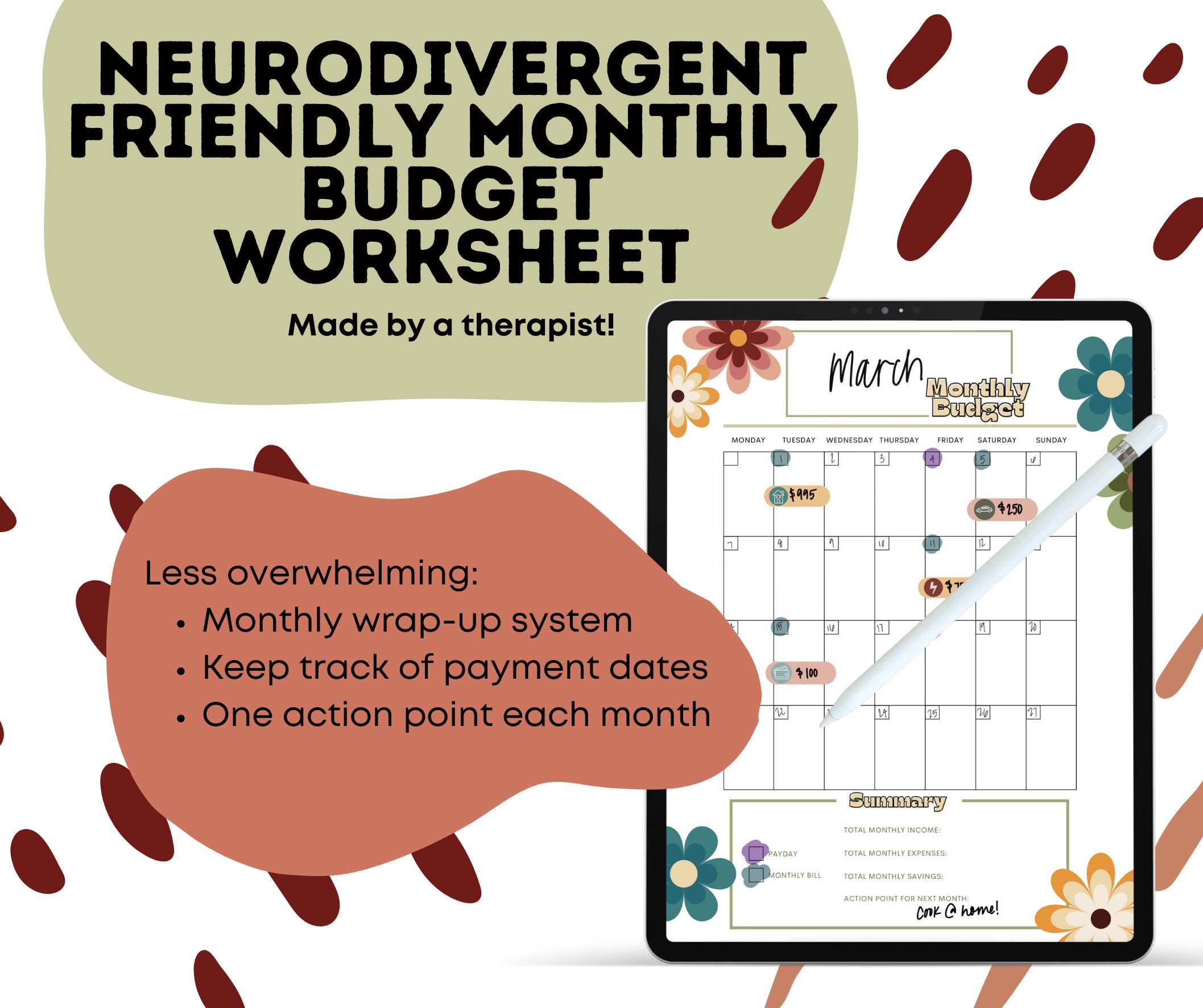 Monthly Budget Worksheet for Adhd/autism Neurodivergent Friendly ...