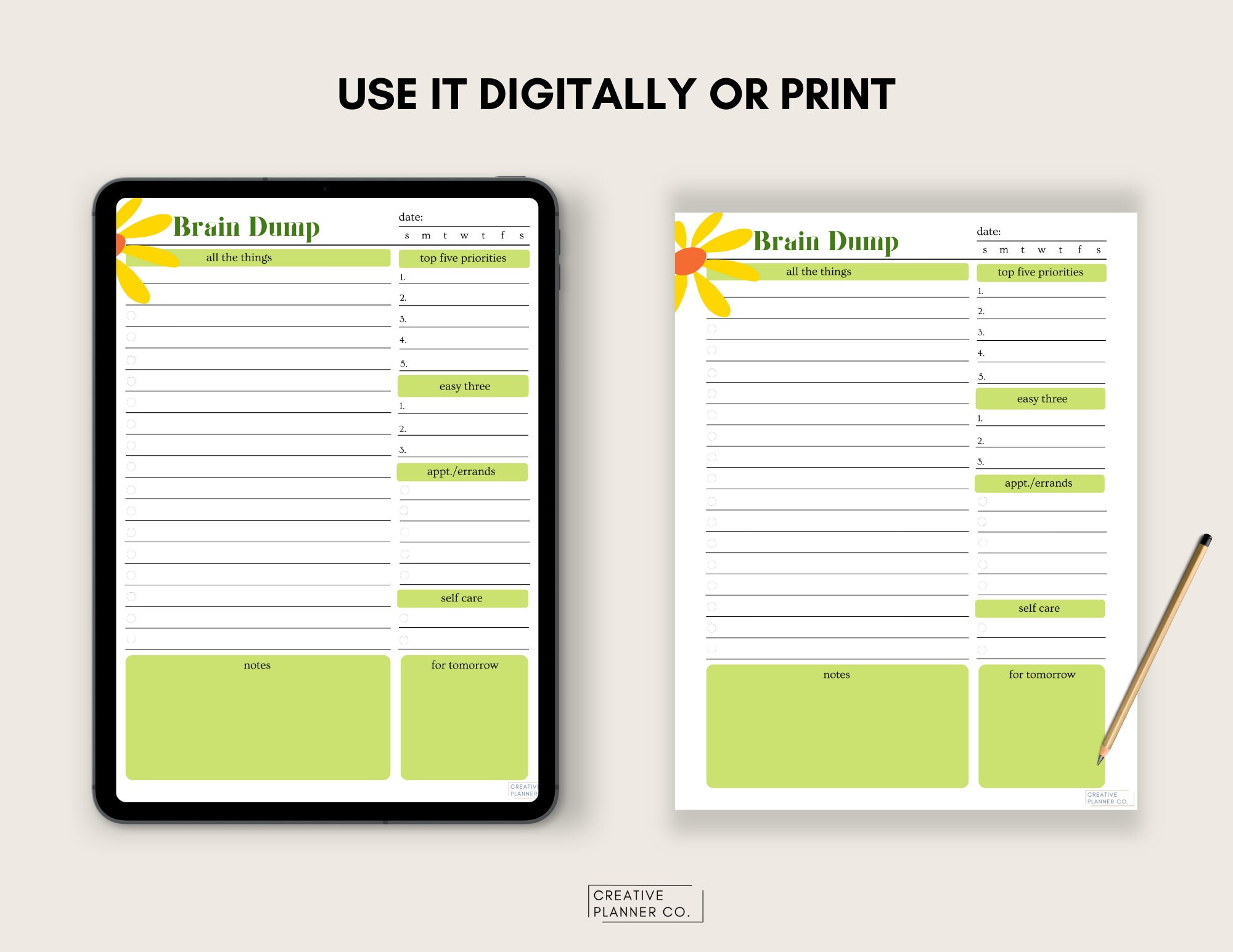 Printable Daily Brain Dump, Thought Organizer, Declutter Your Mind ...