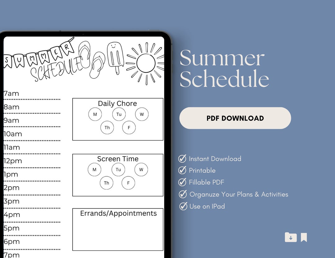 Mom Summer Schedule, Summer Calendar Printable, Summer Daily Planner ...