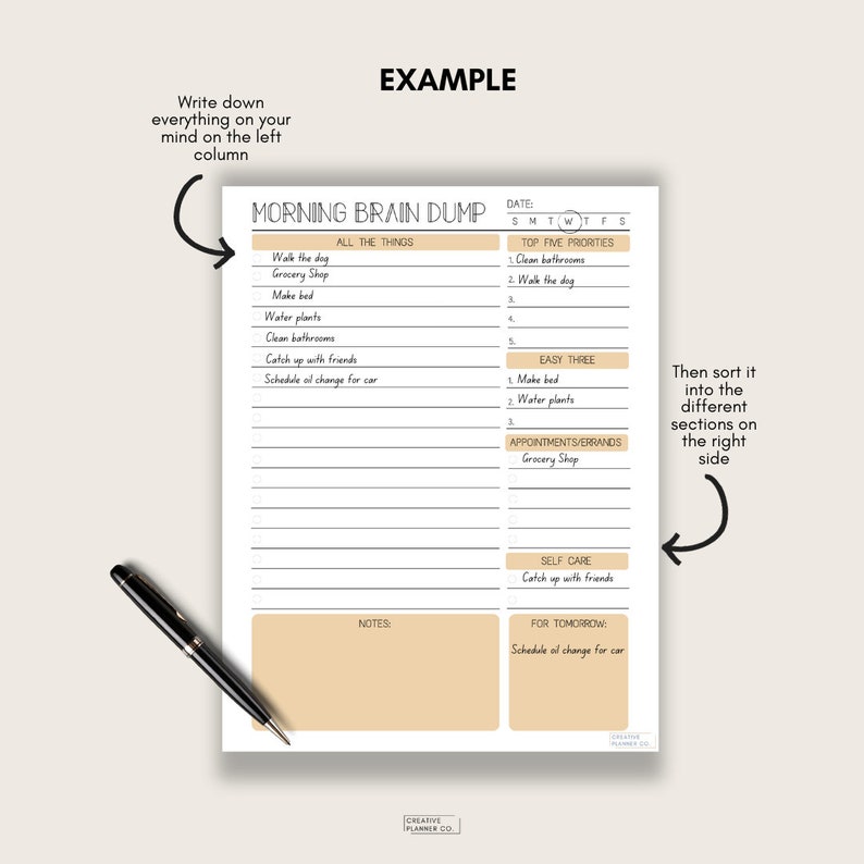 Morning Brain Dump Printable, Morning Routine, Declutter Your Mind ...
