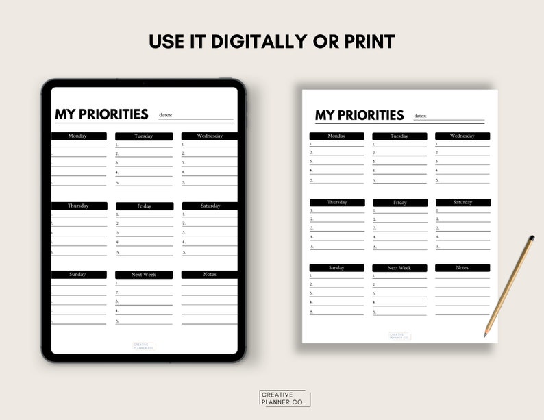 Weekly Schedule Printable, Daily Priorities Task List, Note Tracker - Etsy