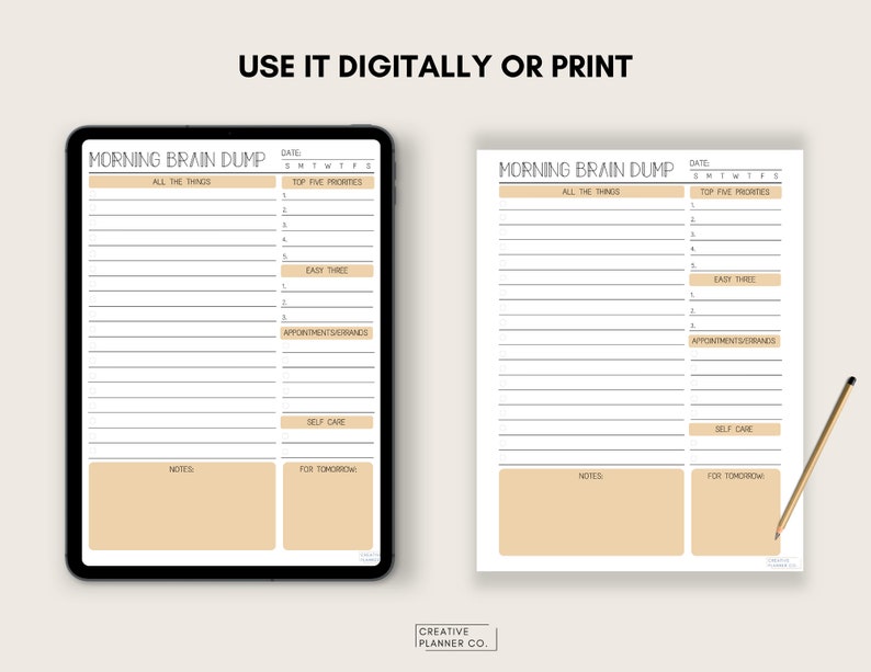 Morning Brain Dump Printable, Morning Routine, Declutter Your Mind ...