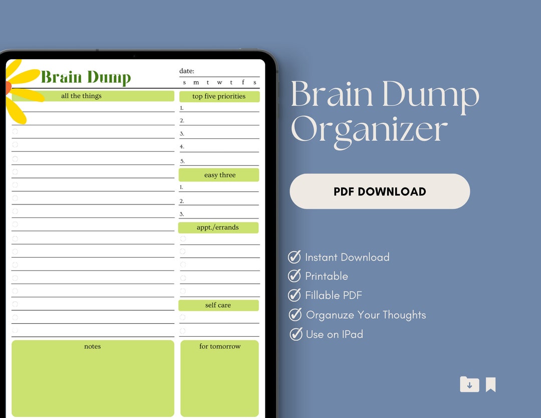 Printable Daily Brain Dump, Thought Organizer, Declutter Your Mind ...