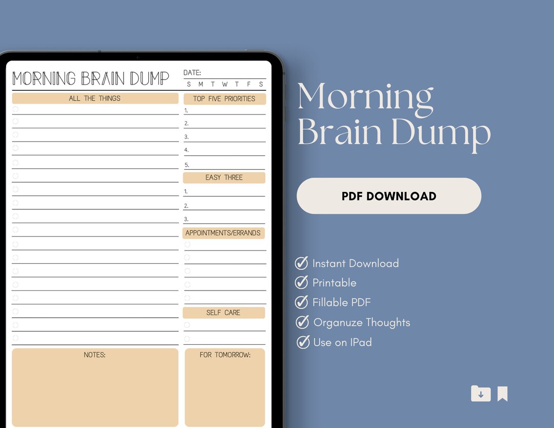 Morning Brain Dump Printable, Morning Routine, Declutter Your Mind ...