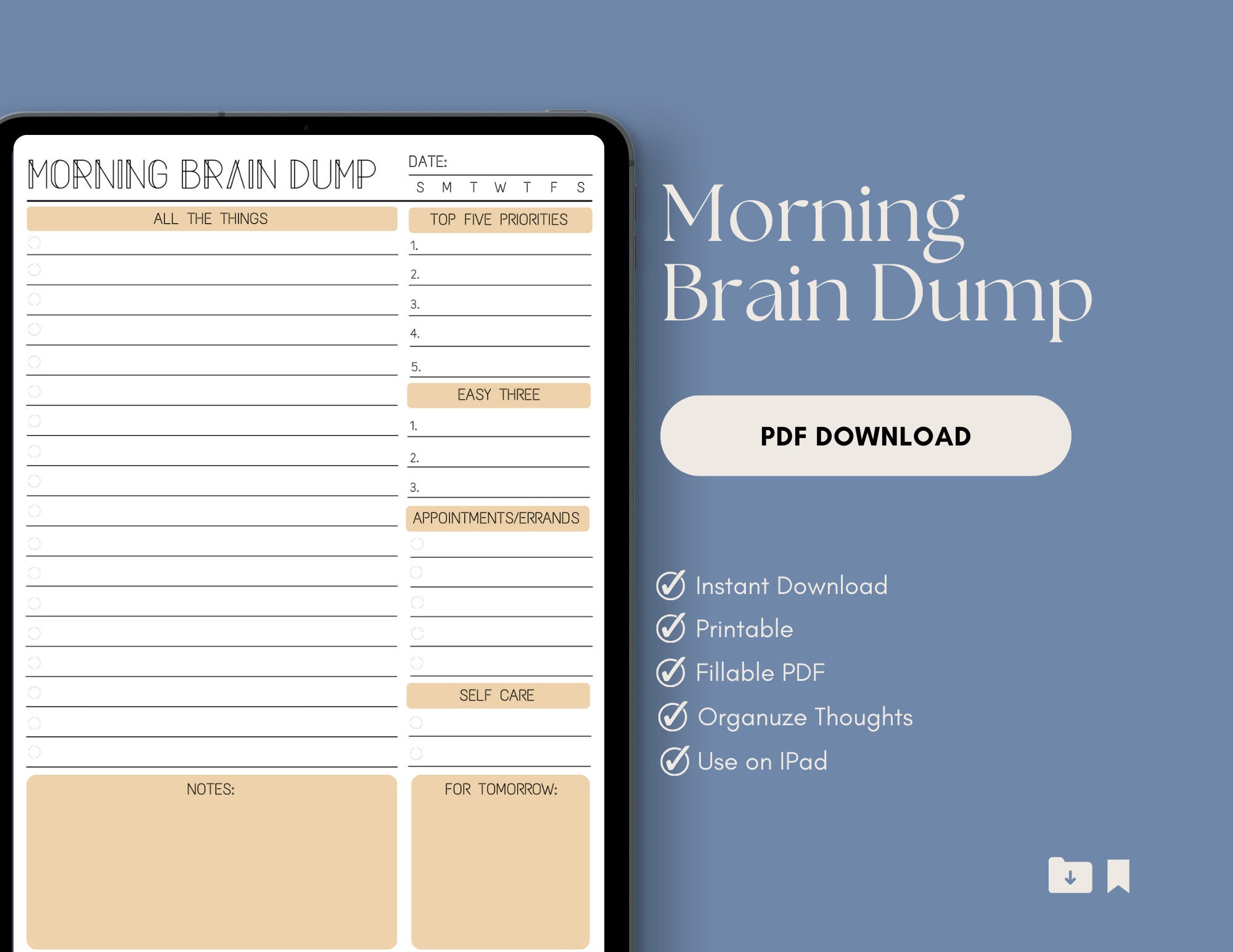 Morning Brain Dump Printable, Morning Routine, Declutter Your Mind ...