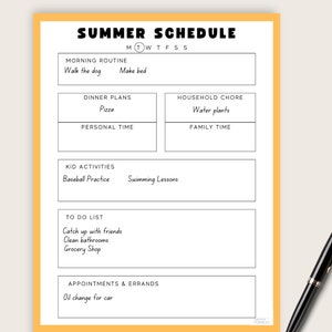 Summer Daily Schedule Mom Summer Planner Template Summer to - Etsy