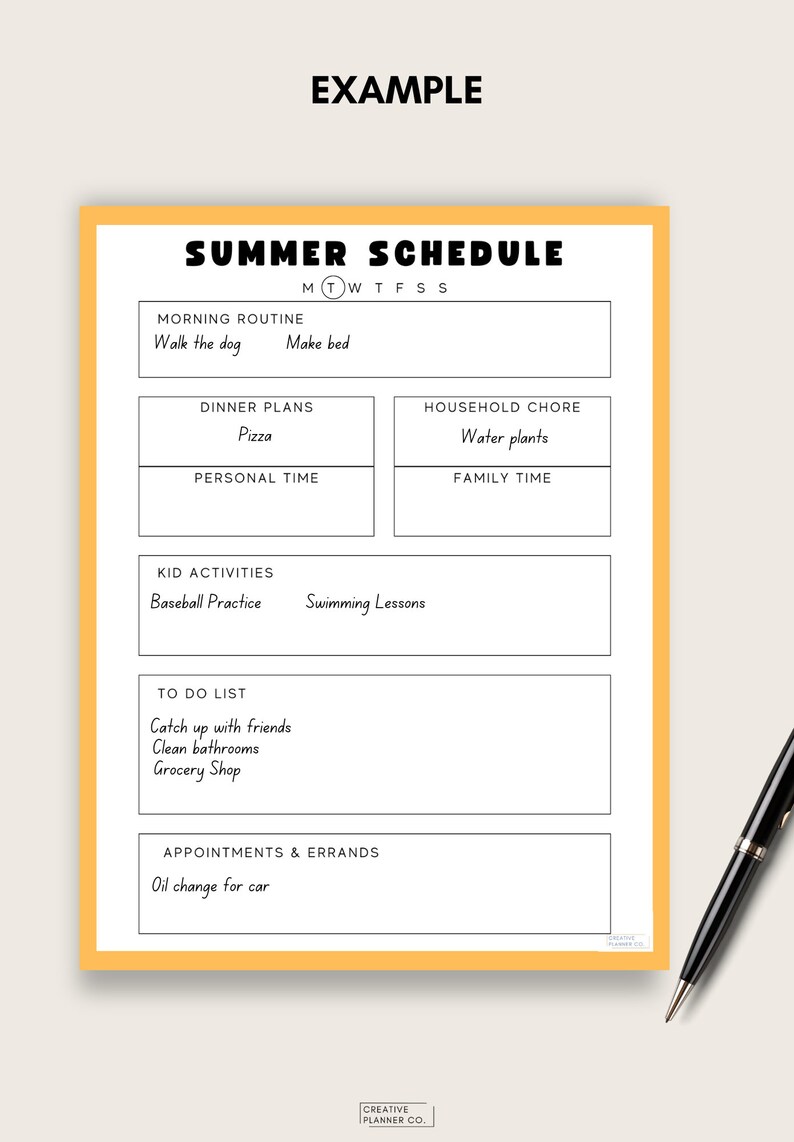 Summer Daily Schedule Mom Summer Planner Template Summer to - Etsy