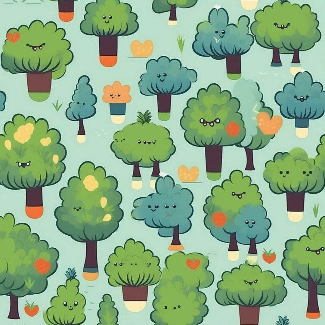 Cute Trees With Faces 1 - Repeatable Pattern Pattern Digital Download ...