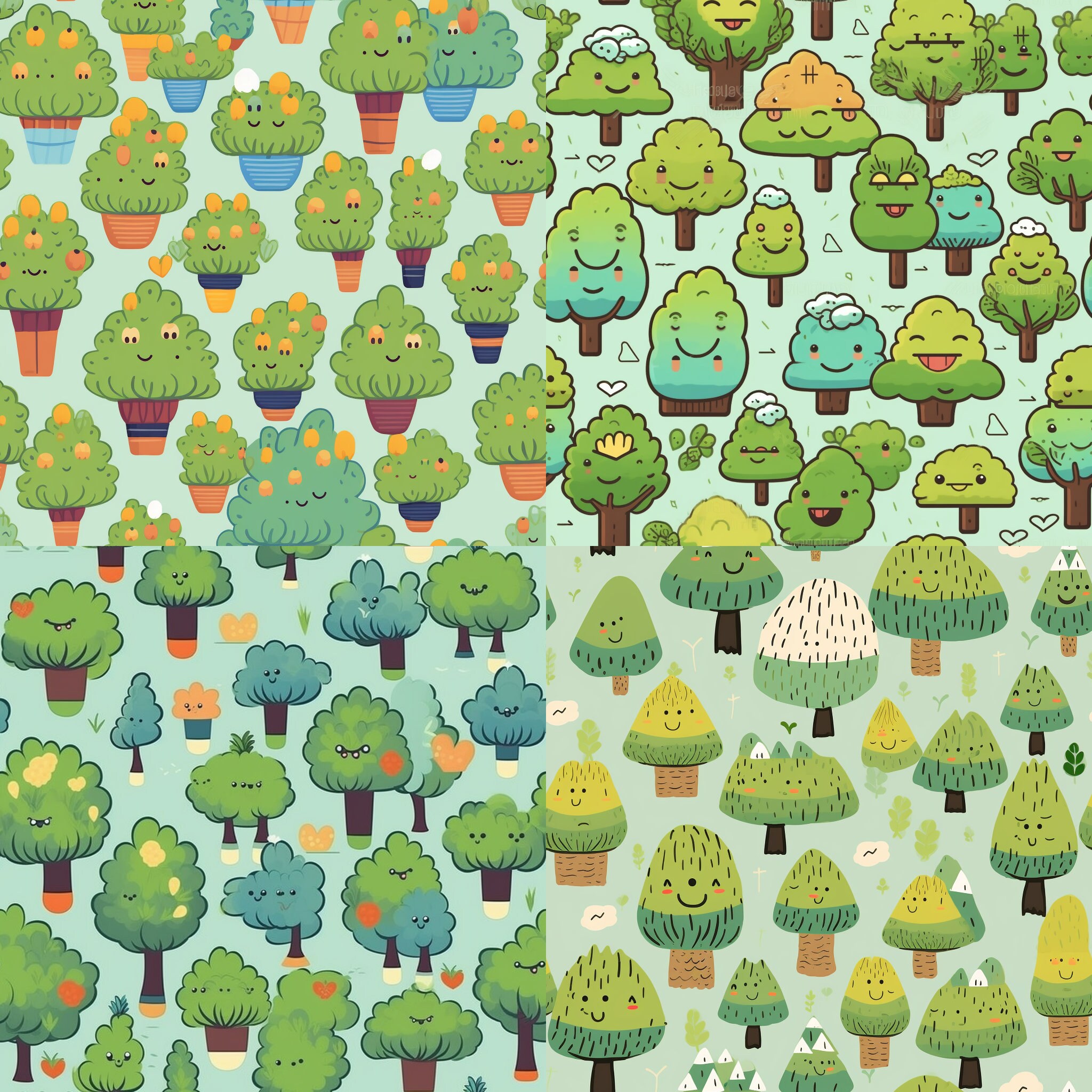 Cute Trees With Faces - Repeatable Pattern Pattern Digital Download ...