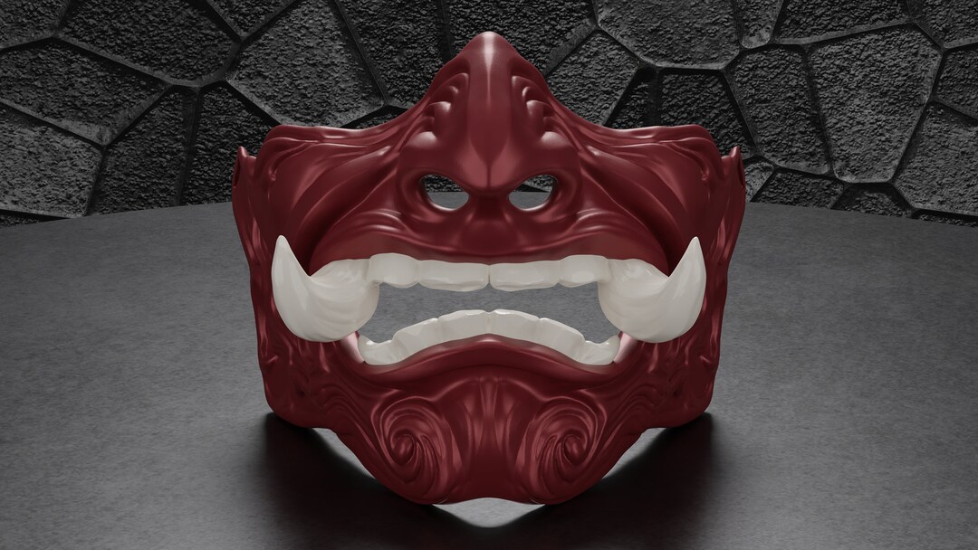 Wearable Oni Kogami Mask Pearly Ruby Red & Cream White - Etsy