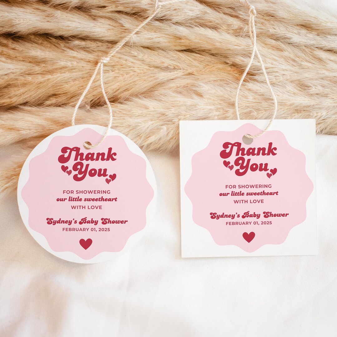 Valentine Baby Shower Favor Tags, A Little Sweetheart Thank You Tags ...