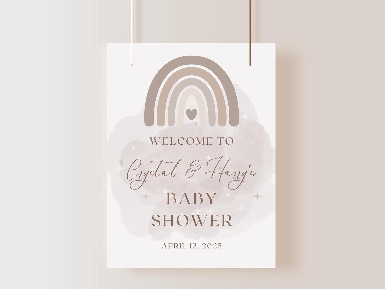 Neutral Rainbow Baby Shower Welcome Sign, Editable Boho Girl Welcome ...