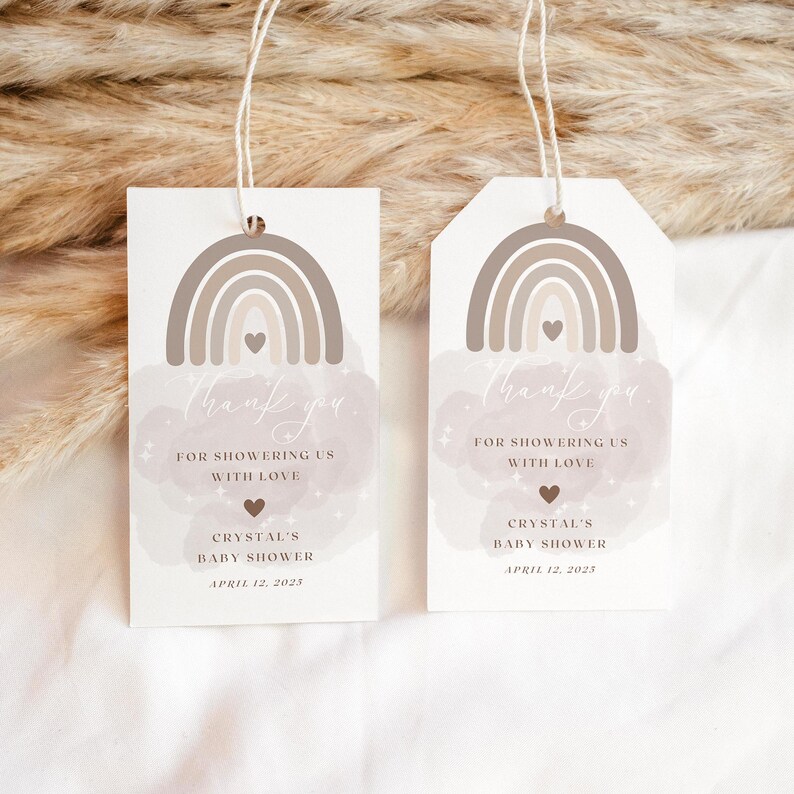 Neutral Rainbow Baby Shower Favor Tags, Boho Girl Shower Thank You Tag ...