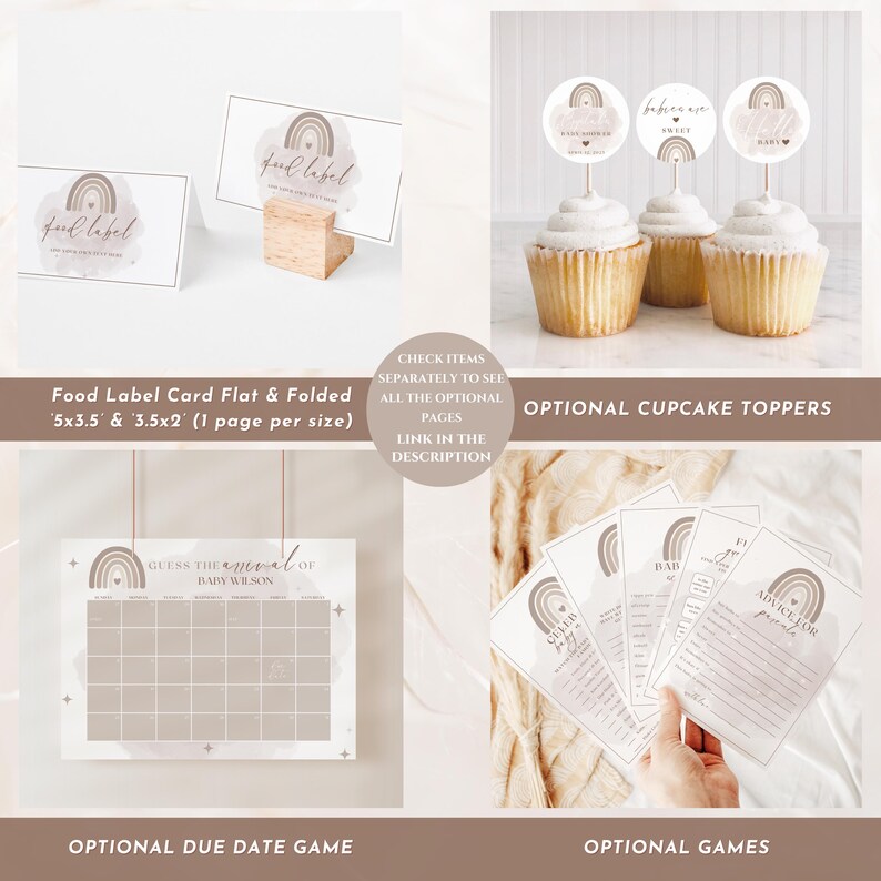 Boho Rainbow Baby Shower Bundle, Editable Gender Neutral Invitation ...