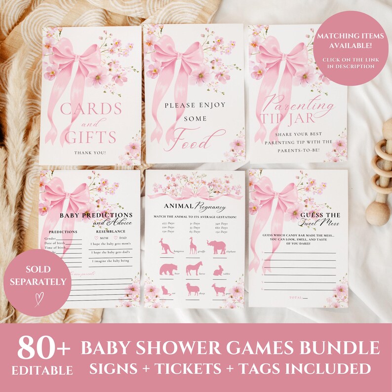 Pink Bow Floral Baby Shower Due Date Calendar Game, Baby in Bloom Guess ...