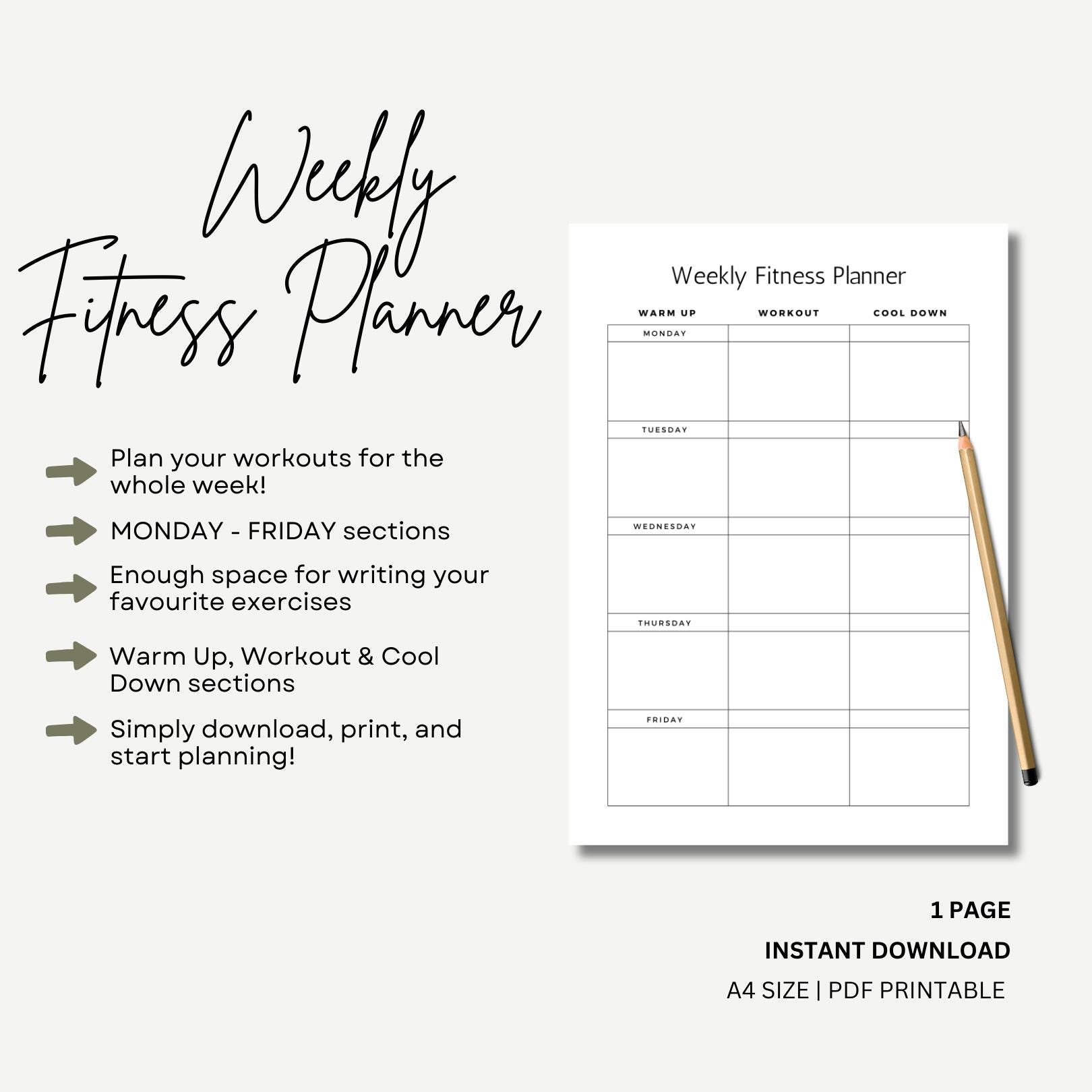 Printable Weekly Fitness Planner, Printable Workout Planner, Fitness ...