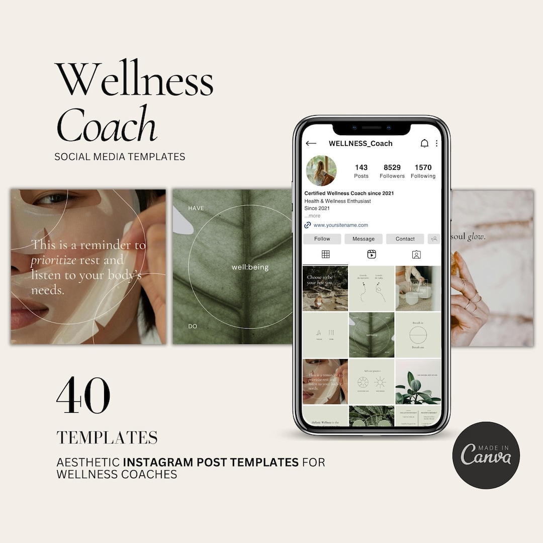 Wellness Coach Instagram Post Templates, 40 Instagram Post Templates ...