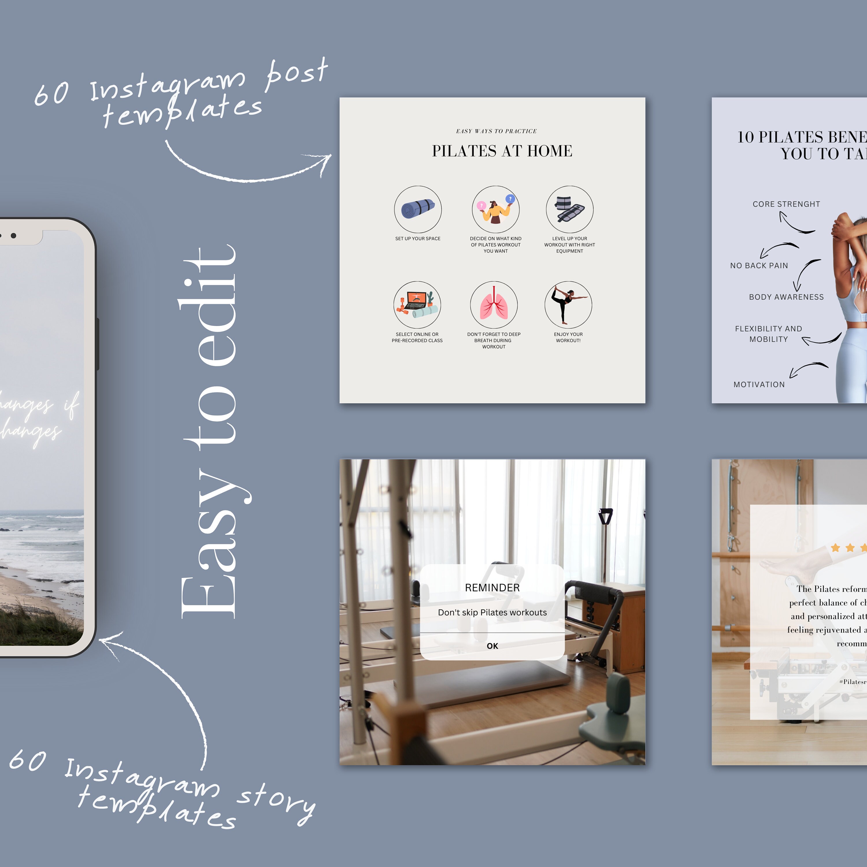 Pilates Instagram Post Templates, Pilates Instagram Template Canva ...