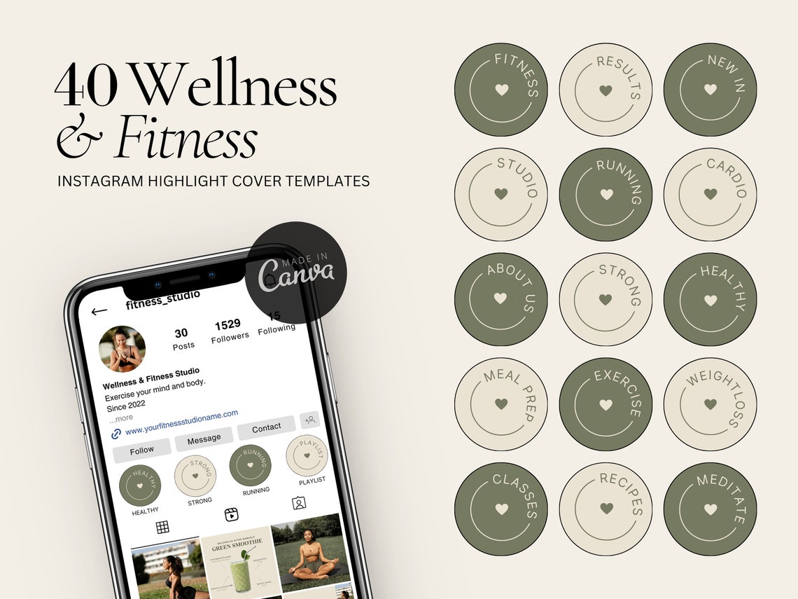 Wellness & Fitness Instagram Highlight Covers, Instagram Templates for ...