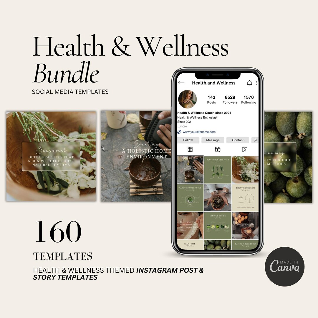 Health & Wellness Social Media Bundle, 160 Instagram Post and Story ...