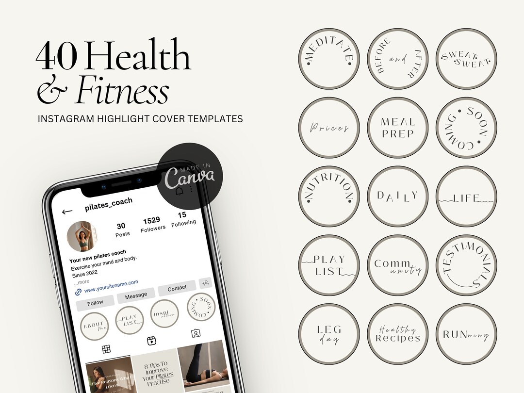 Health & Fitness Instagram Highlight Covers, Canva Templates - Etsy