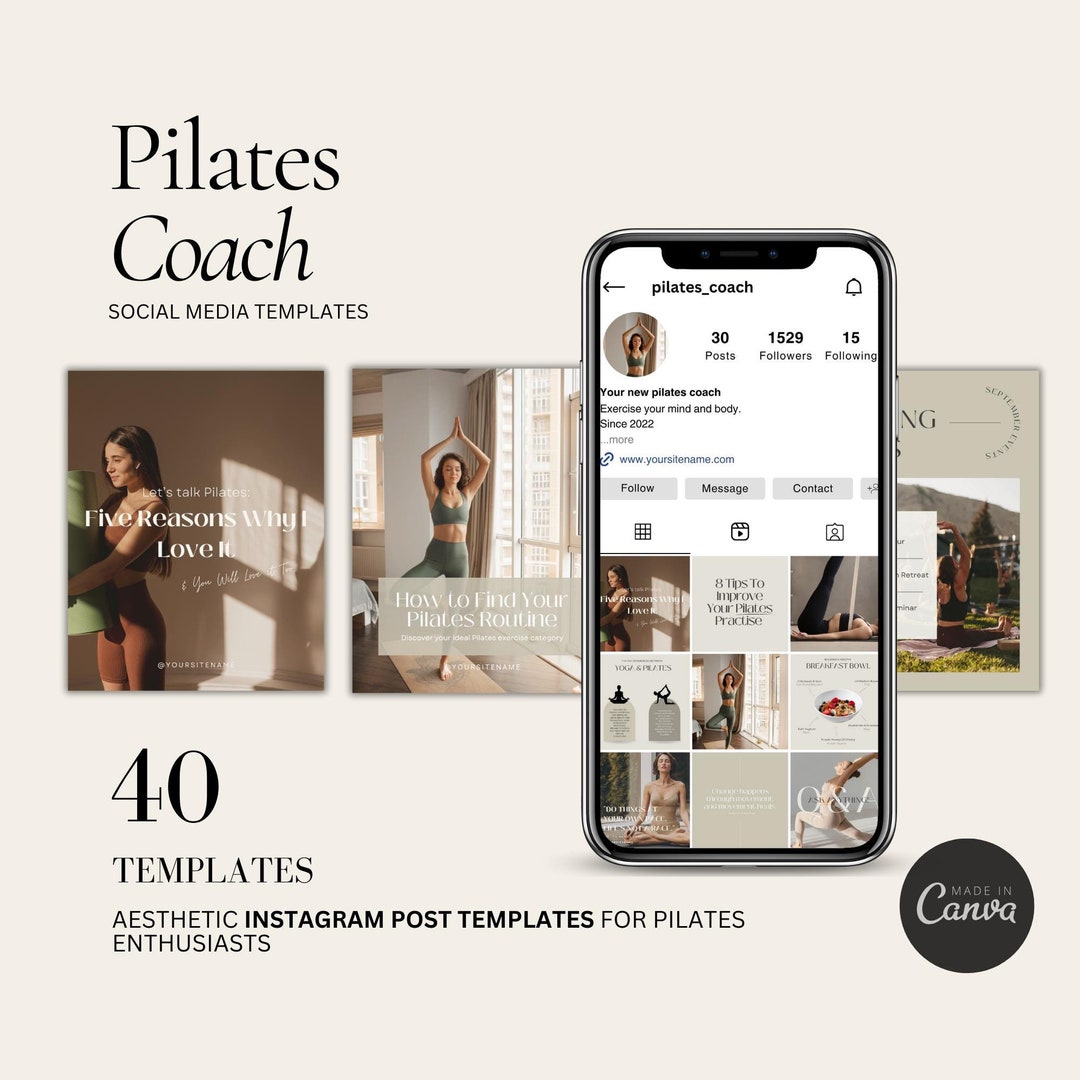 Pilates Coach Instagram Post Templates, 40 Pilates Instagram Templates ...