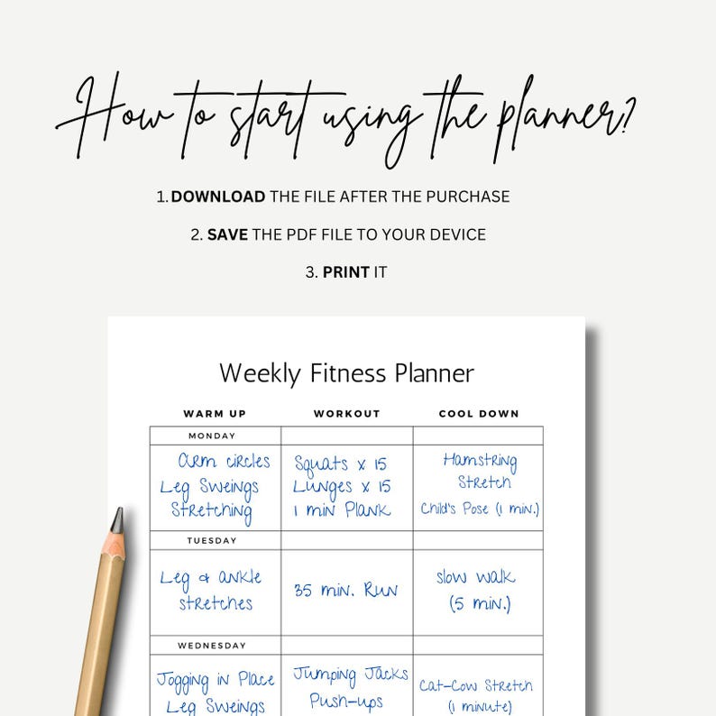 Printable Weekly Fitness Planner, Printable Workout Planner, Fitness ...