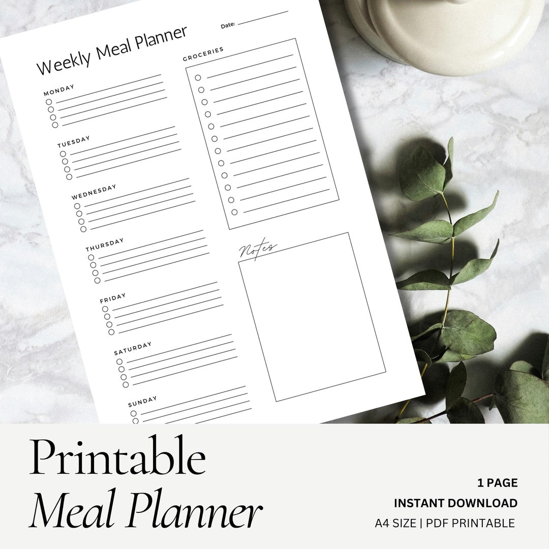Weekly Meal Planner With Grocery List and Notes, Printable Weekly Meal ...