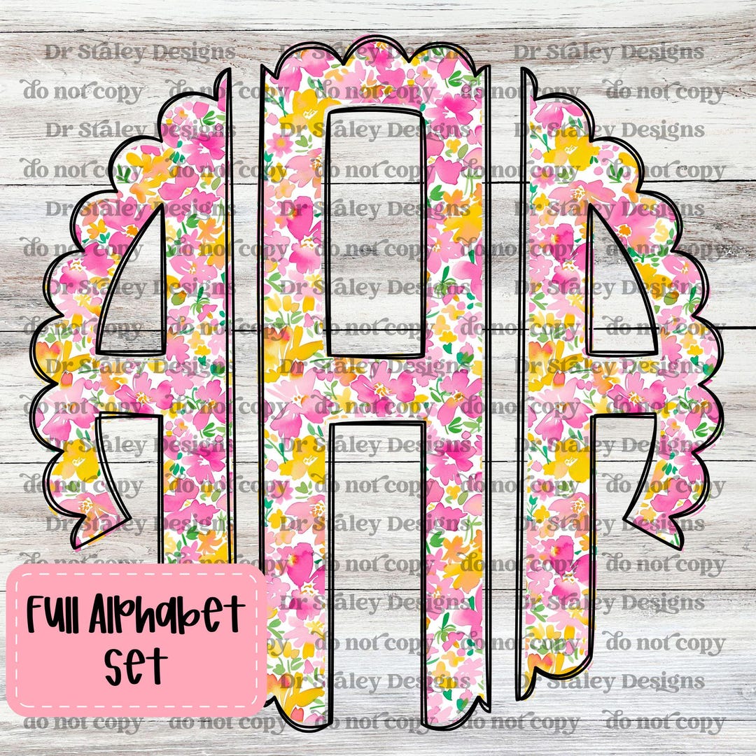 Floral Monogram PNG, Scallop Monogram, Watercolor Flowers, Spring Monogram PNG, Summer Monogram ...