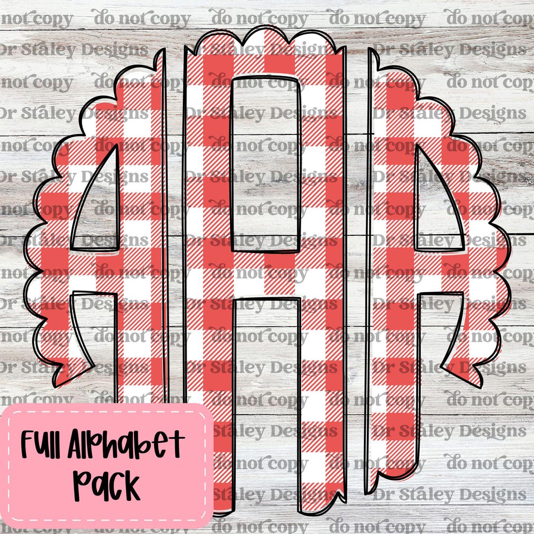 Red Buffalo Plaid Monogram Alphabet: Gingham Scallop Design (digital ...