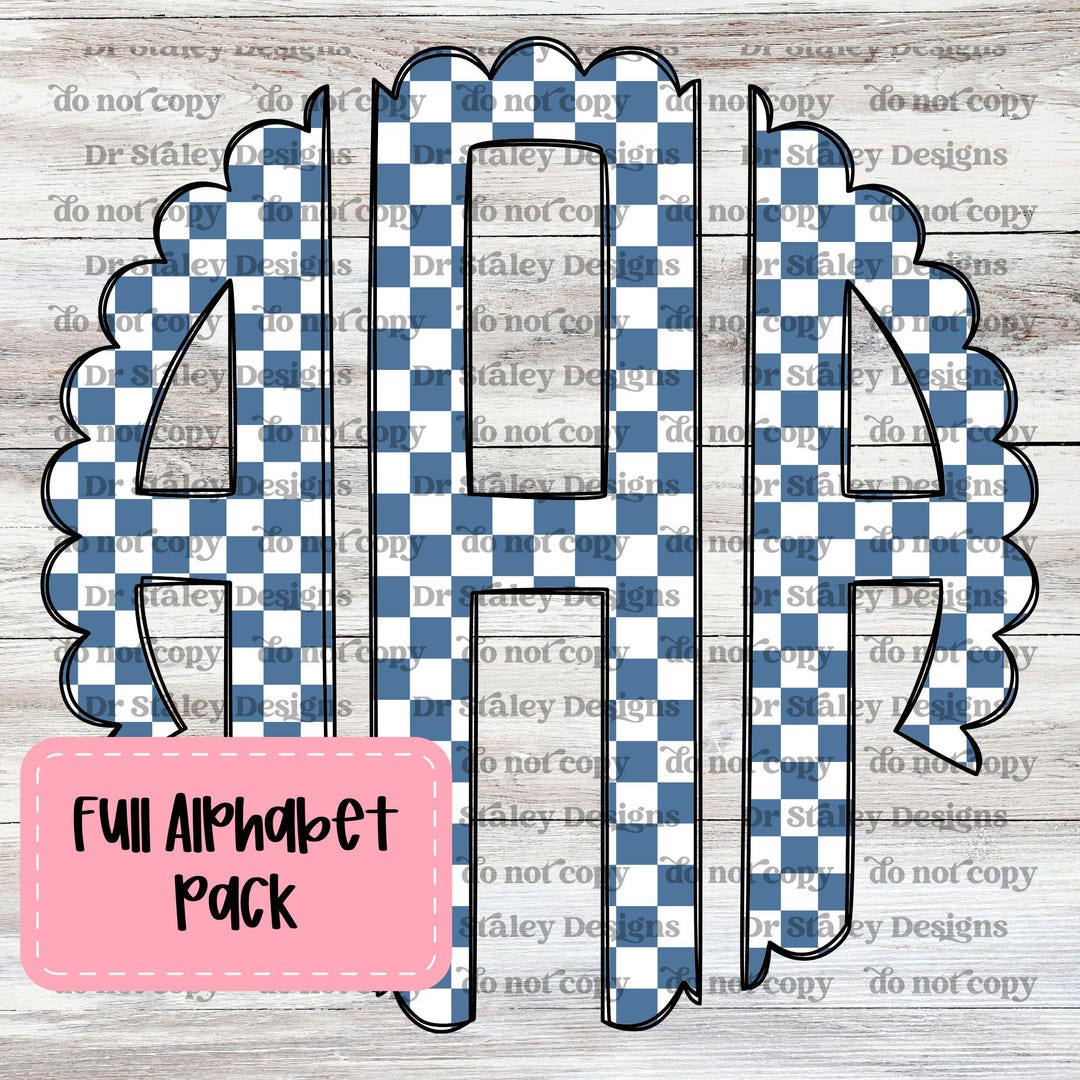 Blue Checkered Scallop Monogram: Full Alphabet (digital Download) - Etsy