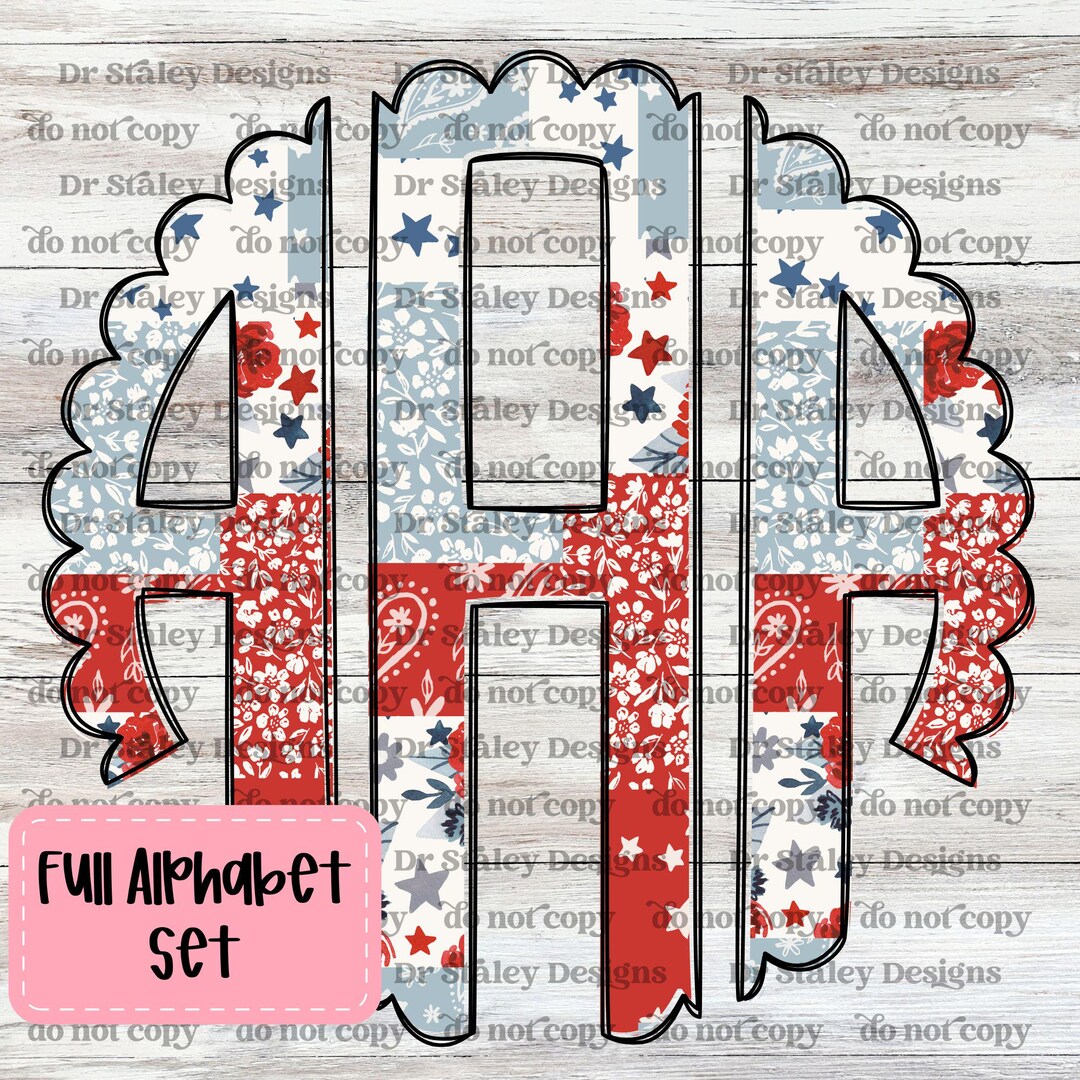 Patriotic Alphabet Pack, 4th of July Alphabet Pack, Red White and Blue Monogram, Independence ...