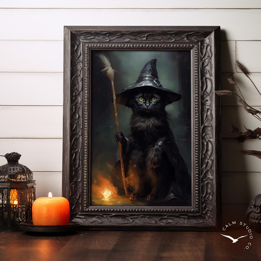 Black Cat Witchy Funny Halloween Poster, Moody Whimsigoth Print, Dark ...