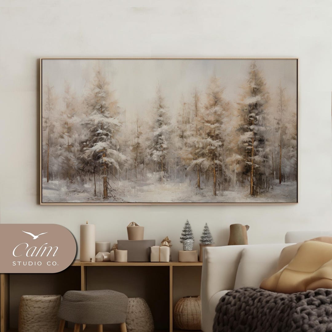 Snowy Evergreen Trees Frame TV Art, Winter Forest Artful Holiday TV ...